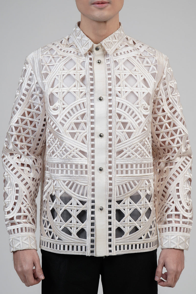 Men's Pure Embroidered Cutwork Barong in Beige | Kultura Filipino ...