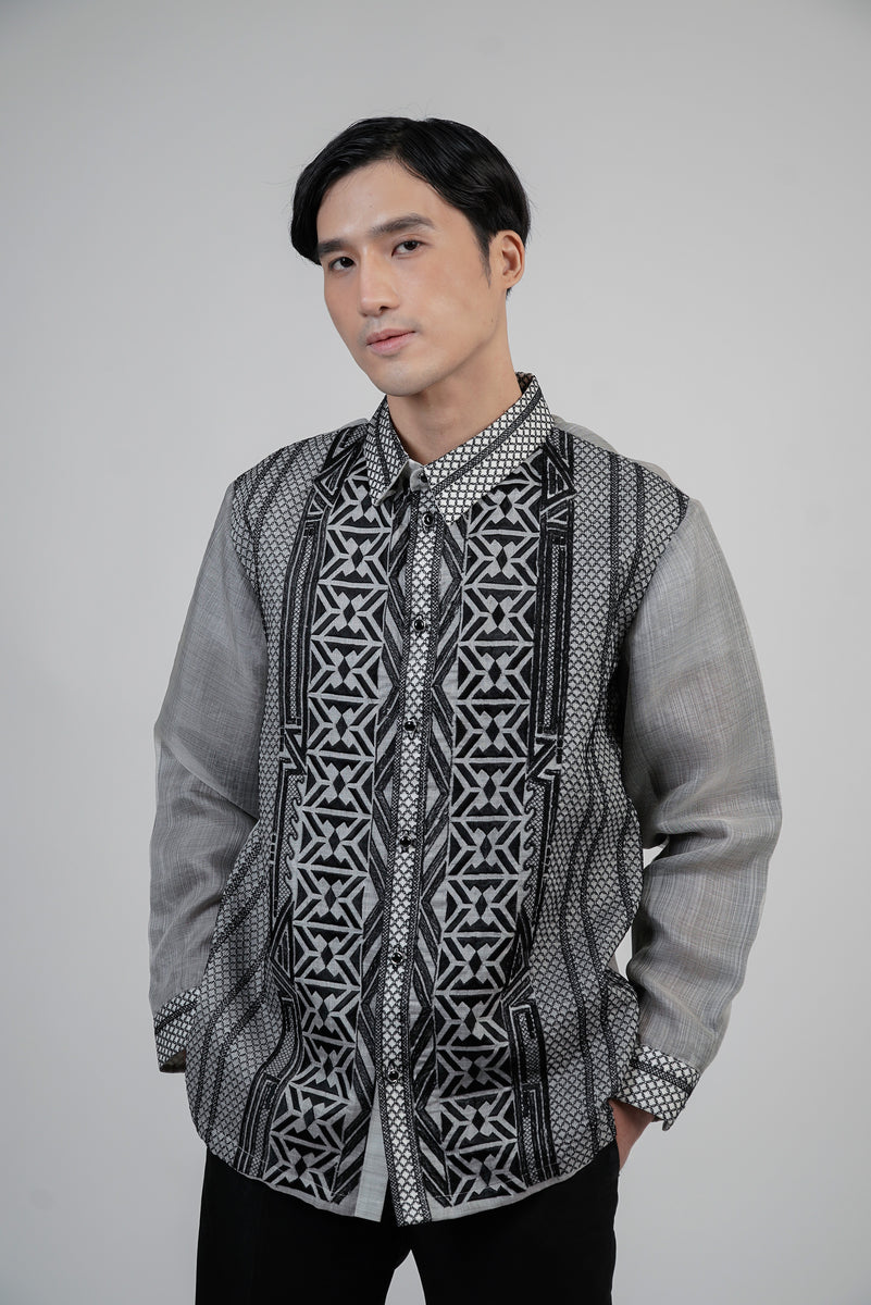 Men's Cocoon Long sleeved Barong in Black | Kultura Filipino – Kultura ...