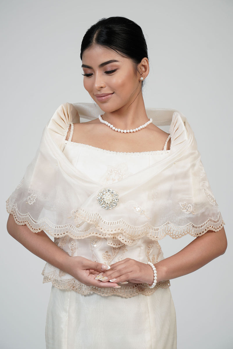 Women's Filipiñiana Organza Martha Dress in Beige | Kultura Filipino ...
