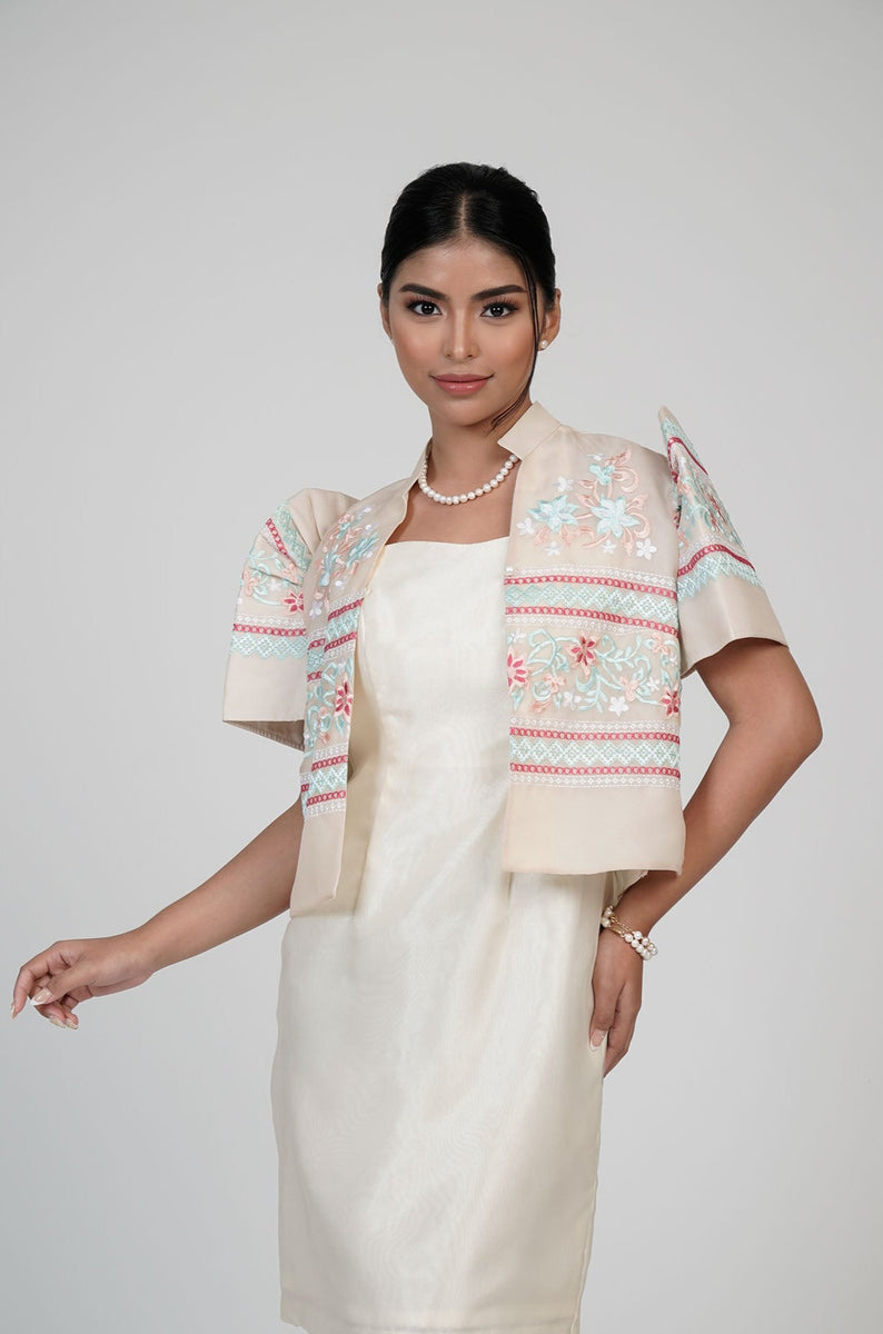 Women's Filipiniana Piña Jusi Bolero in Beige | Kultura Filipino ...