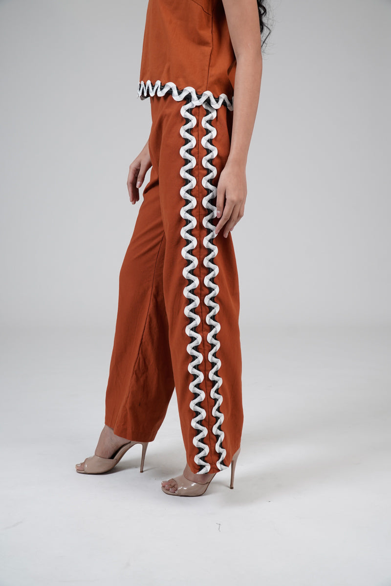 Women's Linen Pants with Ricrac Design in Rust – Kultura Filipino ...