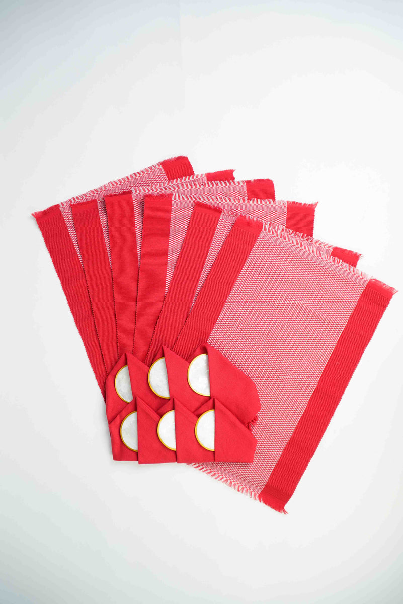 Set of 6 Red Binacol Placemats with Napkins & Coasters – Kultura ...