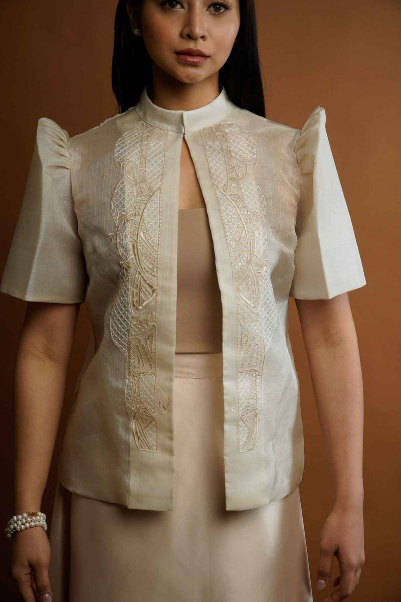 Women's Cocoon Silk Filipiñiana Blouse in Beige – Kultura Filipino ...