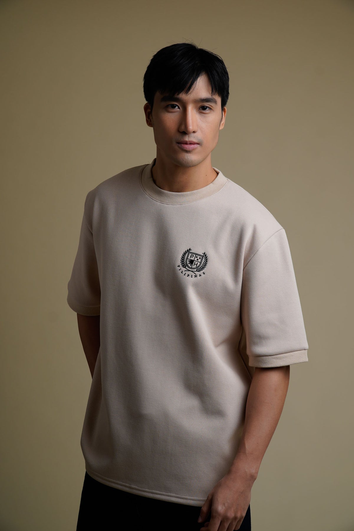 Athleisure Knitted T-shirt in Beige – Kultura Filipino | Support Local