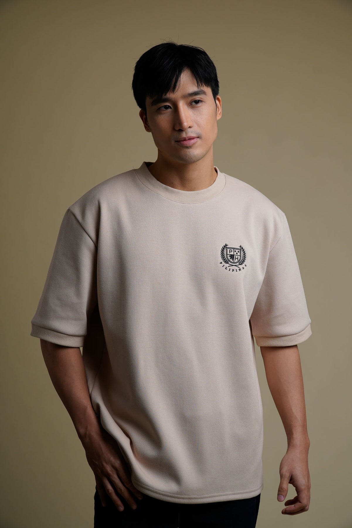 Athleisure Knitted T-shirt in Beige – Kultura Filipino | Support Local
