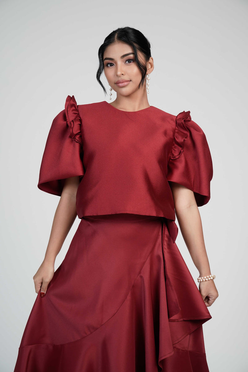 Women's Ruffled Top in Maroon – Kultura Filipino | Support Local