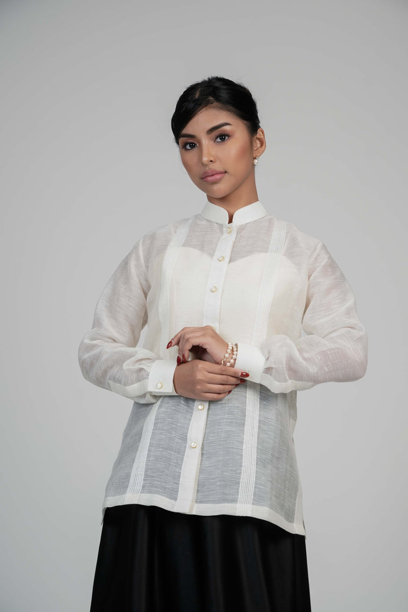 Women's Linen Silk Long Sleeve Barong in Natural – Kultura Filipino ...