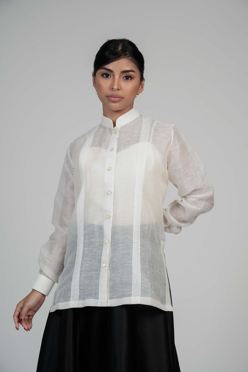 Women's Linen Silk Long Sleeve Barong in Natural – Kultura Filipino ...