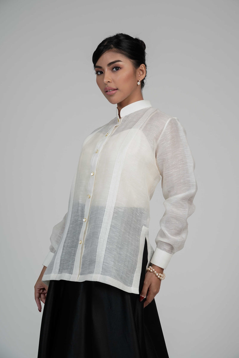 Women's Linen Silk Long Sleeve Barong in Natural – Kultura Filipino ...